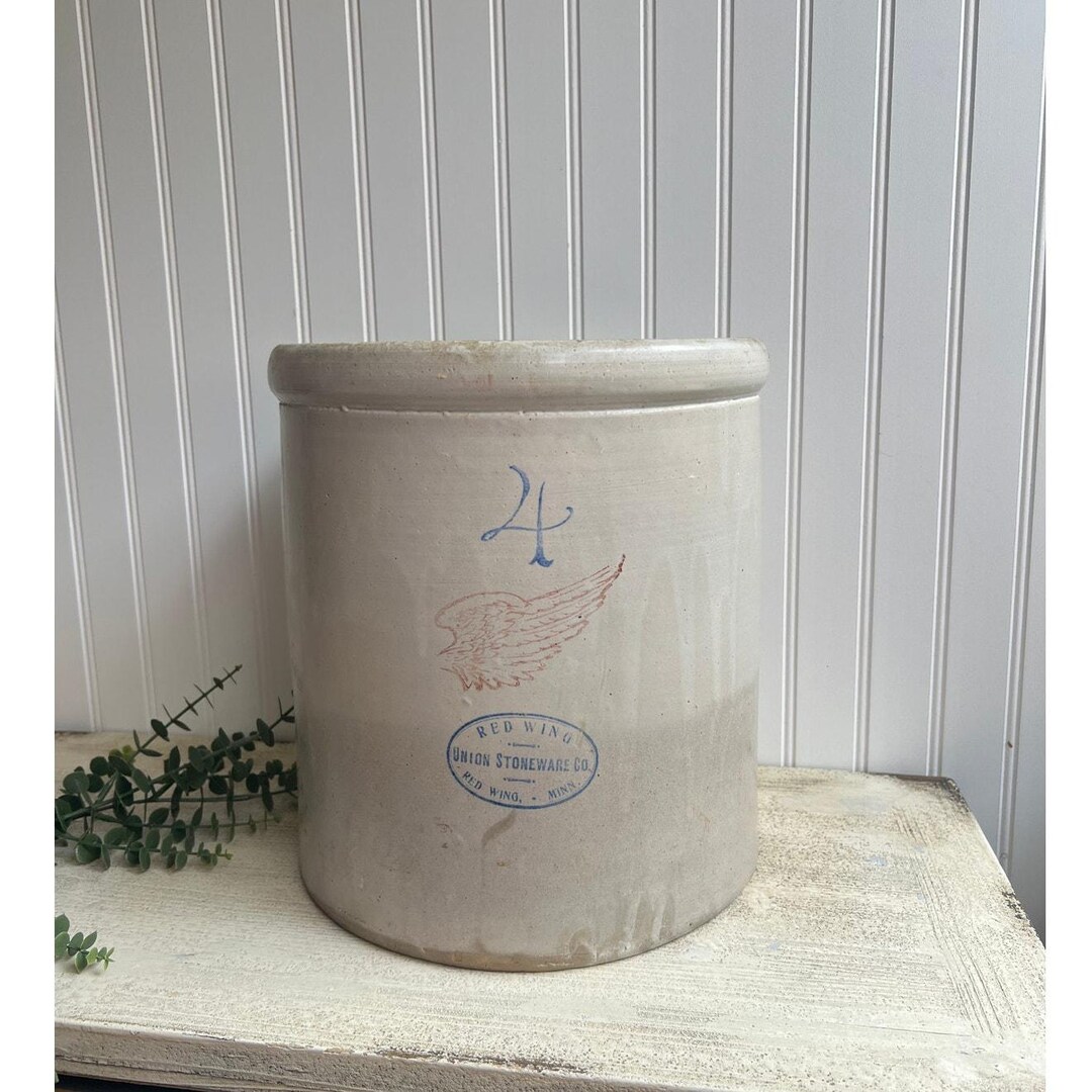 Antique Red Wing 4 Gallon Stoneware Crock | Rustic Farmhouse Planter ...