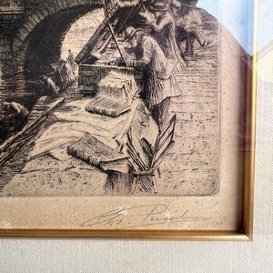 Vintage Charles Pinet paris Le Petit Pont Original Etching Framed ...