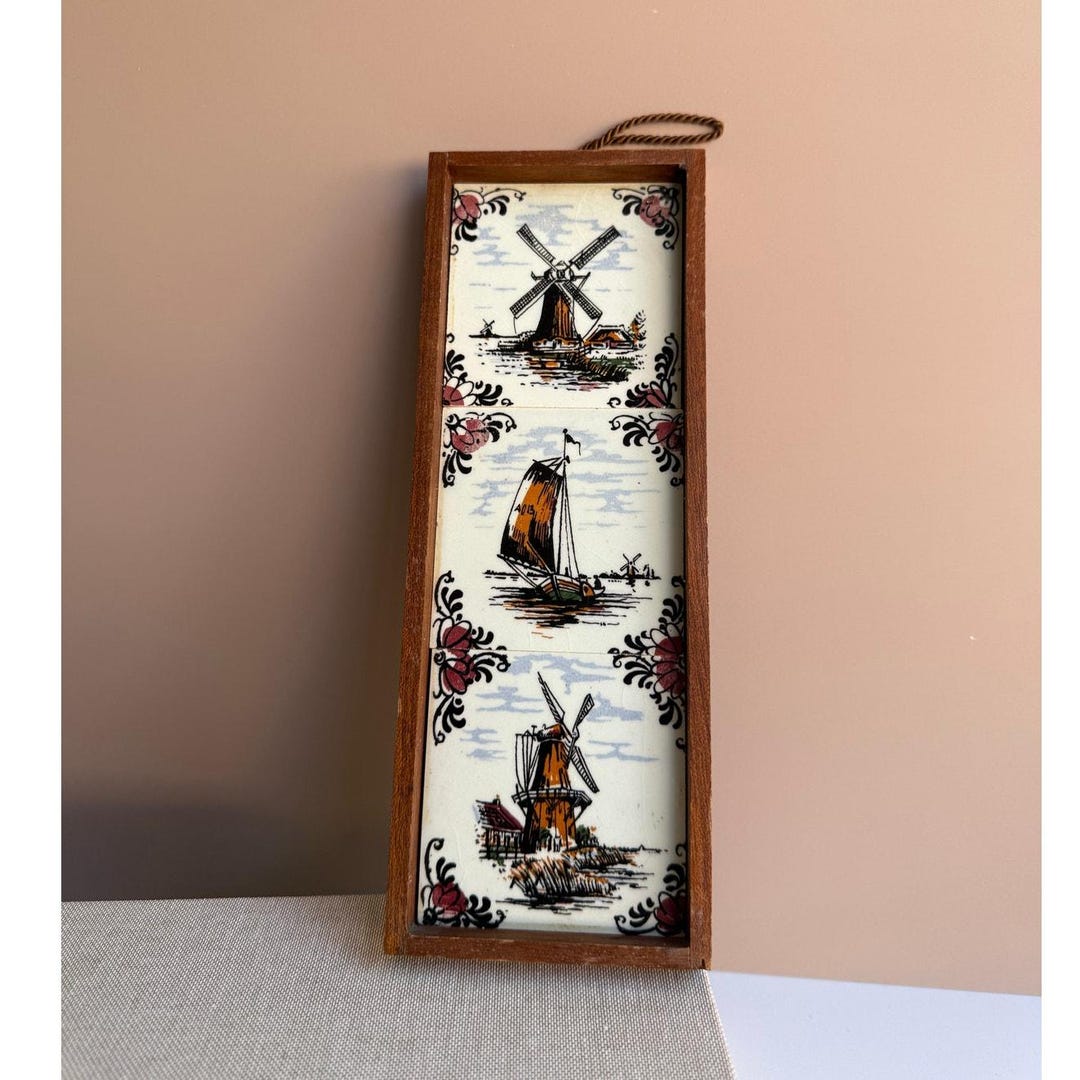 Vintage Delft Porcelain Tile Wall Hanging | Dutch Windmill Decor ...