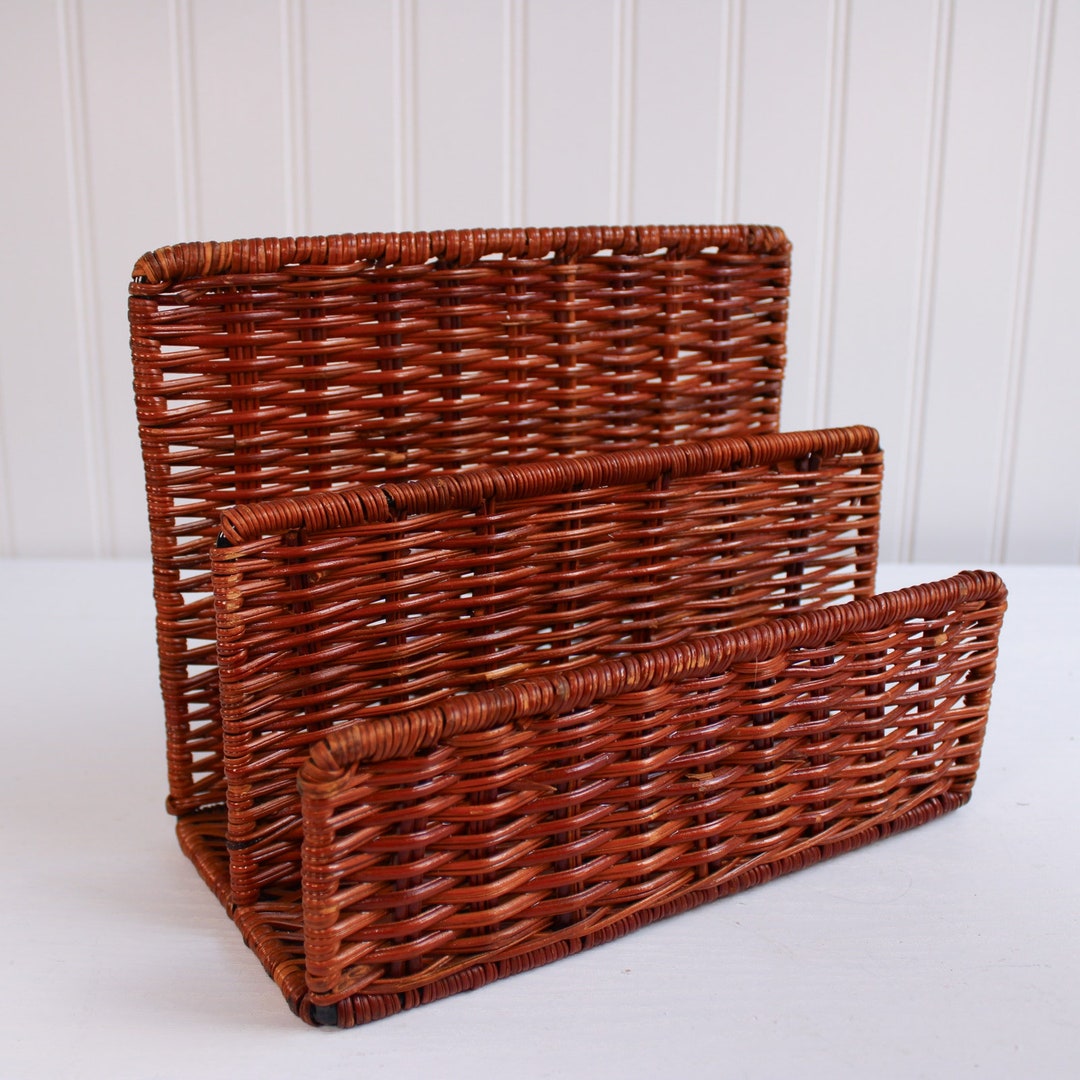 Vintage Mid Century 1960s Wicker Letter Holder Mail Organizer Basket ...
