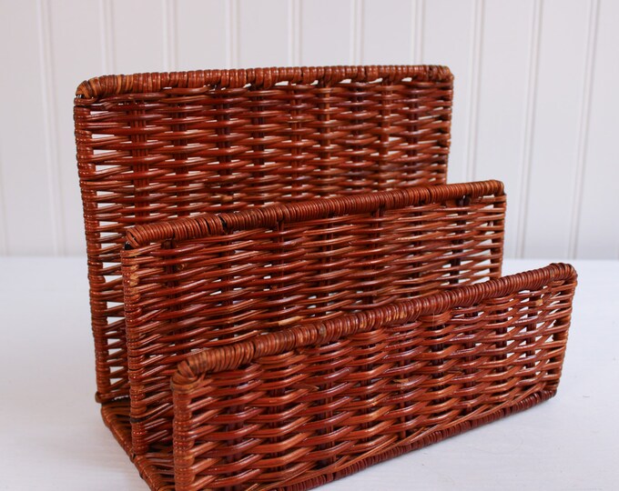 Vintage Mid Century 1960s Wicker Letter Holder Mail Organizer Basket ...