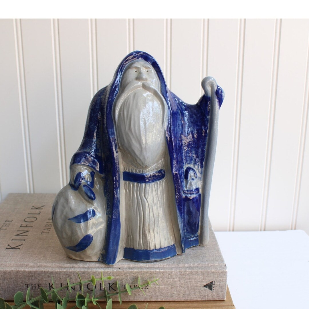 Eldreth Pottery Salt Glazed Santa Claus Figurine 1991 Holding Staff and ...