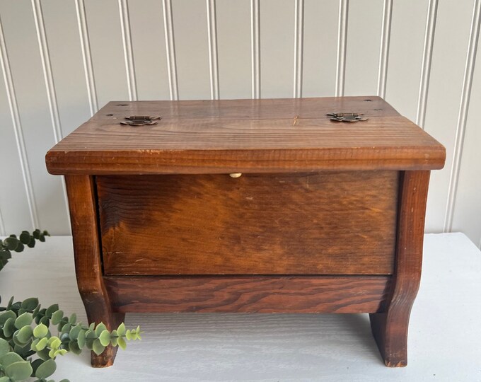 Primitive Antique Wooden Shoe Shine Box Stand | Hinged Side Storage ...