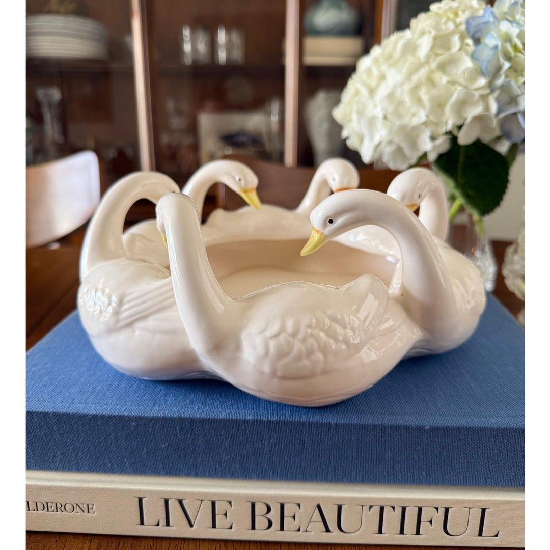 Vintage Circle of Geese Ceramic Planter | White Mid-century Gaggle of ...