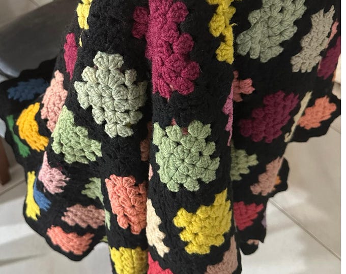Vintage Handmade Granny Square Crochet Blanket | Multi-color Muted on ...