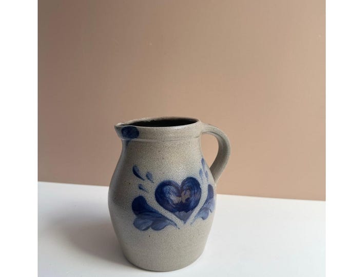 Vintage Rowe Pottery Works Pitcher 6" | Salt Glaze With Heart Motif ...