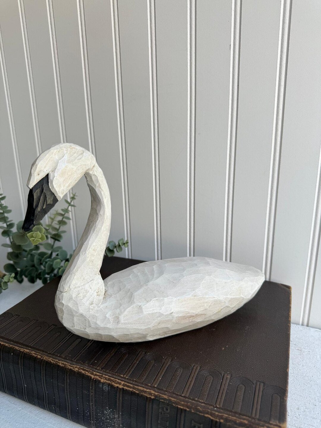 Hand-carved White Swan by Artist Jim Calkins Signed 1995 Beautiful Folk ...