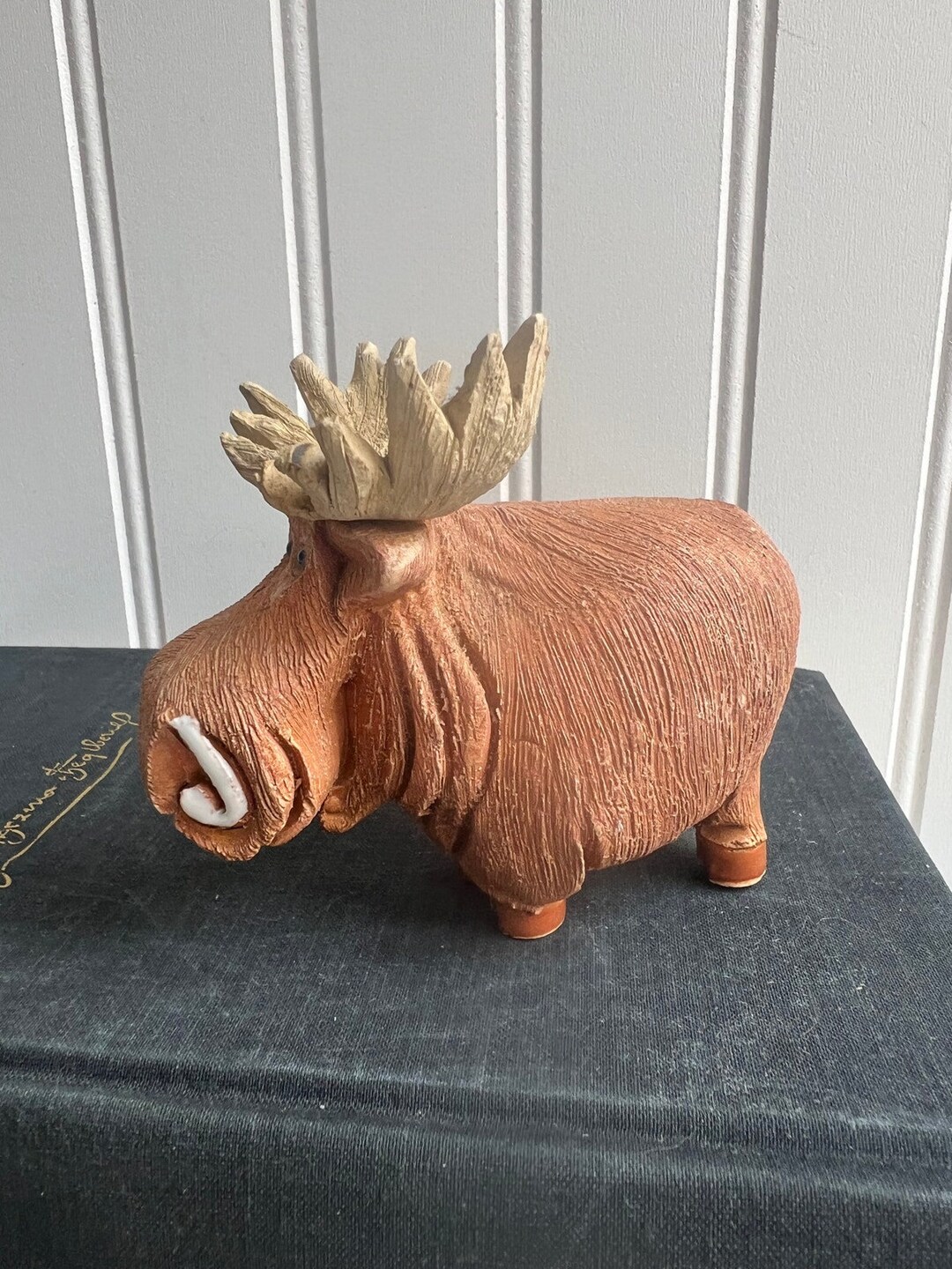 Artesania Rinconada Carved Moose Figurine, Textured Ceramic Collectible ...