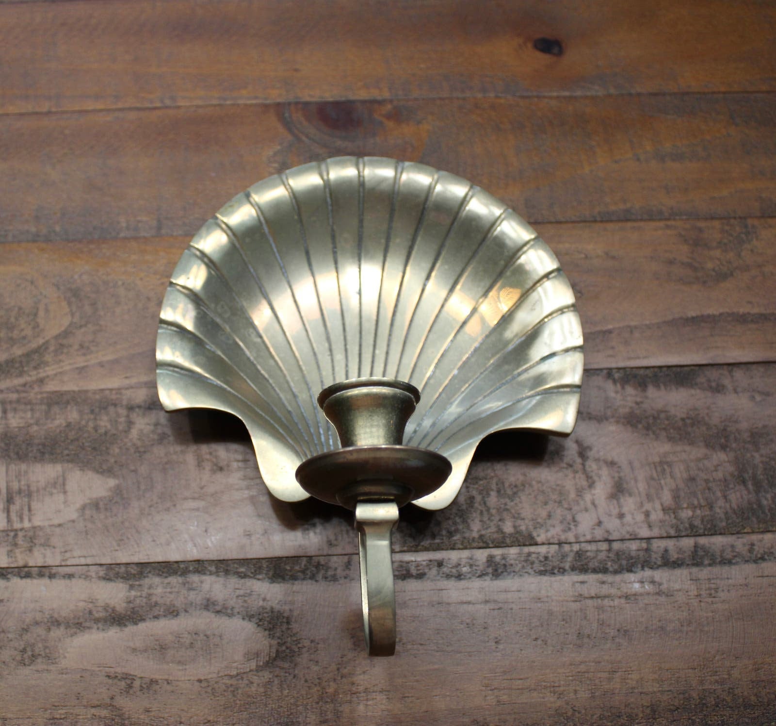 Vintage Brass Wall Sconce Sea Shell Clam Shell Candleholder Art Deco ...