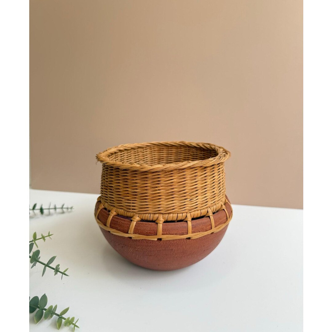 Ghana Clay and Woven Basket Vessel | Unique Ceramics Ghana | Handmade ...