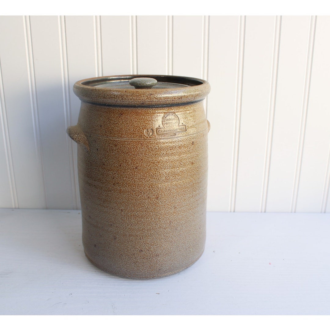 ROWE Pottery Works Stoneware Salt Glaze Blue Leaf Crock Pot Jar With ...