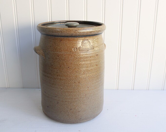 ROWE Pottery Works Stoneware Salt Glaze Blue Leaf Crock Pot Jar With ...