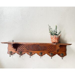Vintage Wood Wall Coat Rack and Shelf Carved Wood Coat Rack With Shelf ...