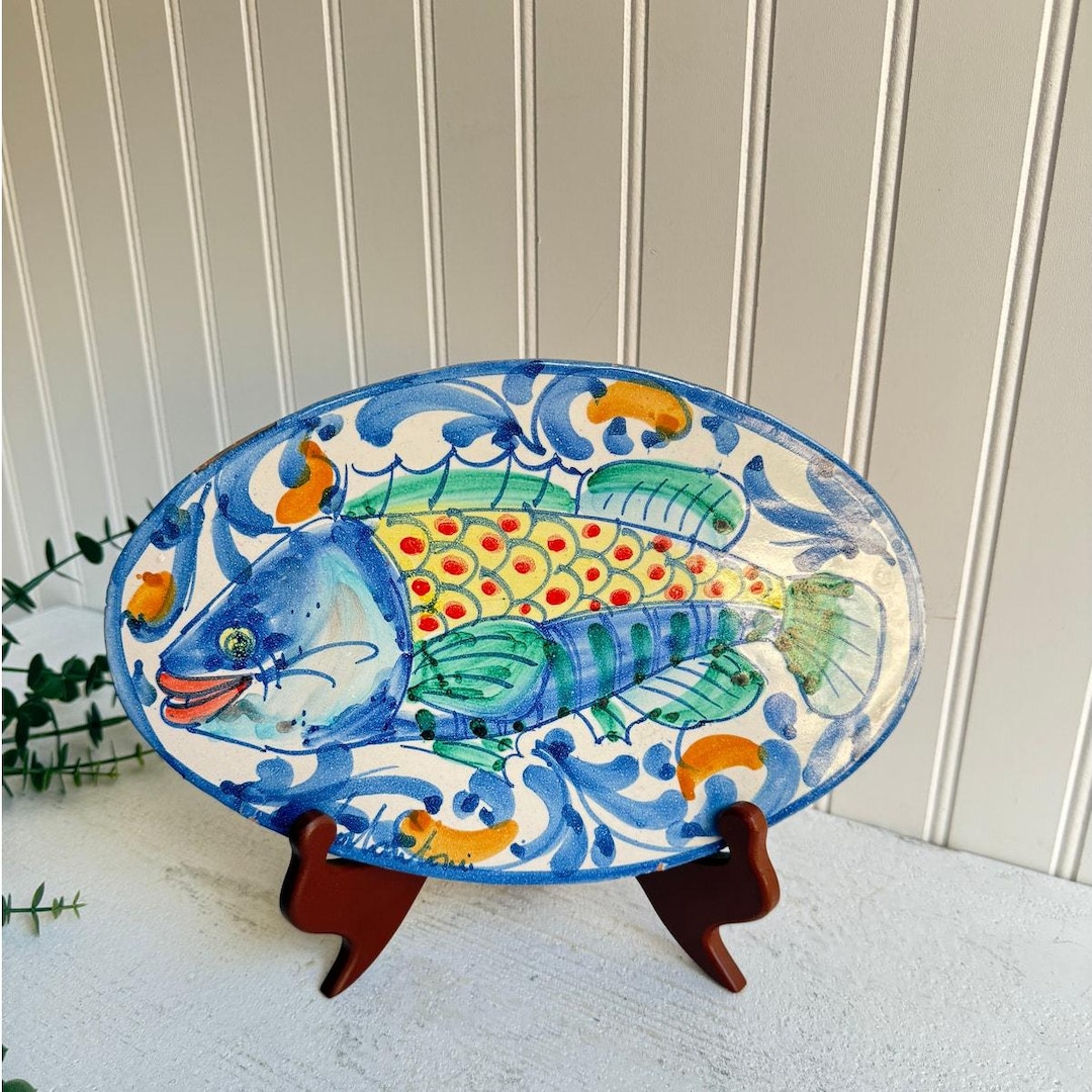 Hand-painted Italian Ceramic Fish Plaque | Colorful Pottery Trivet ...