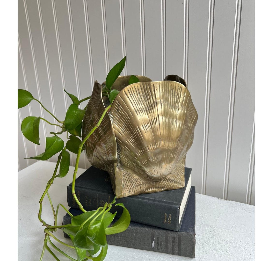 Vintage Large Heavy Seashell Clamshell Planter Coastal Nautical MCM ...