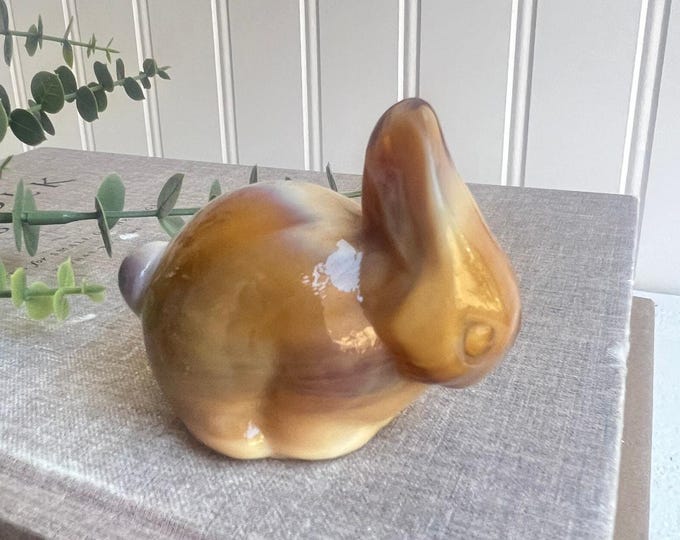 Imperial Glass Slag Glass Bunny Rabbit Figurine | Small Caramel Swirl ...