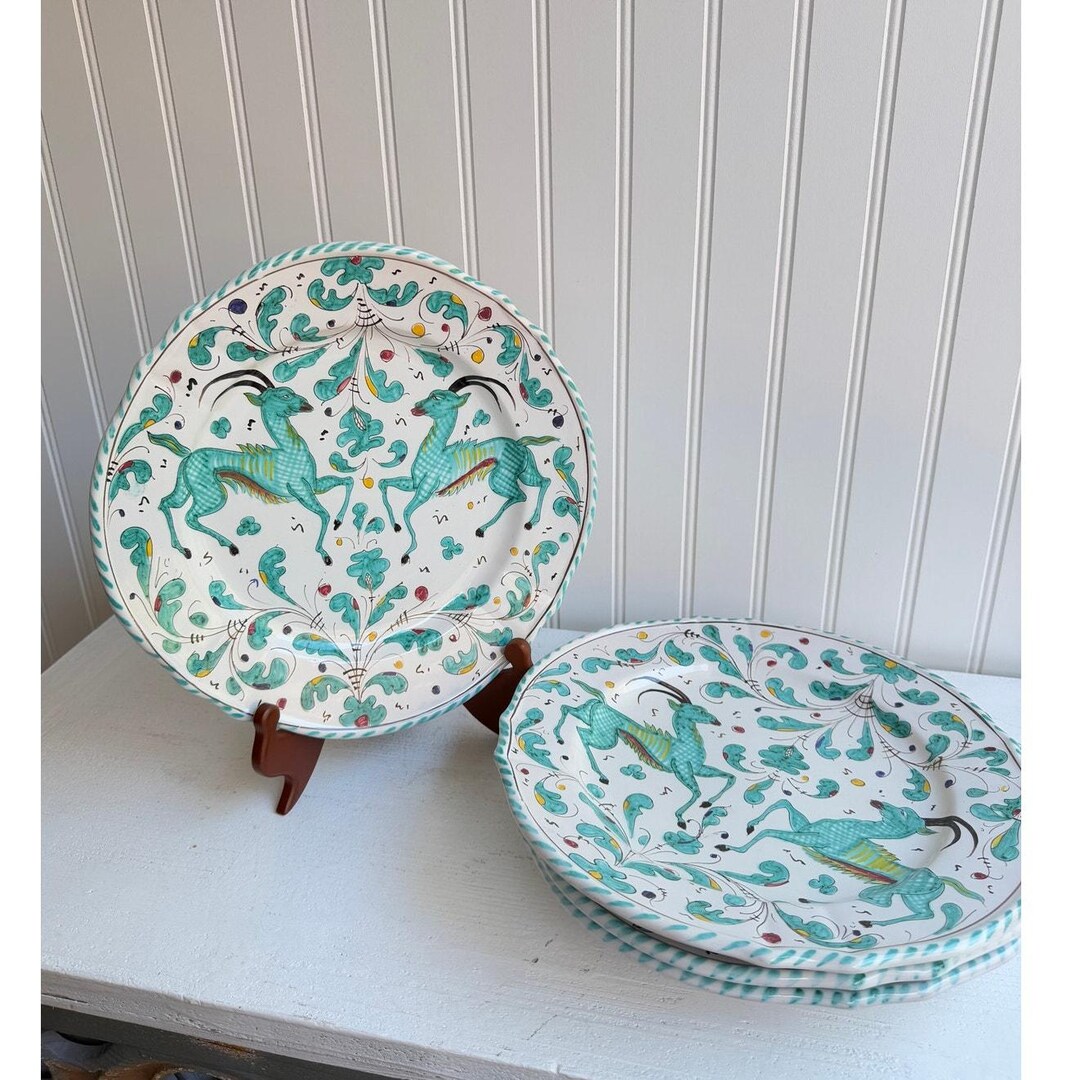 Set of 4 Grazia Deruta P.V. Italy Dinner Plates 10.5 Hand-painted ...