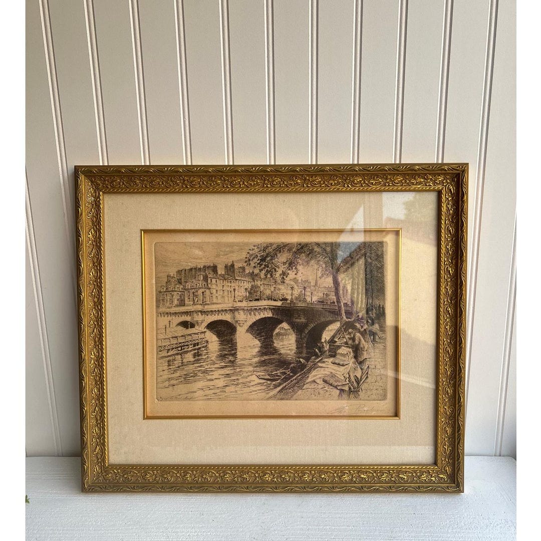 Vintage Charles Pinet "paris Le Petit Pont" Original Etching | Framed ...