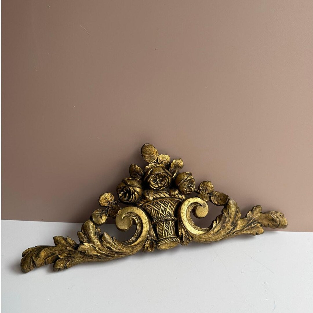 Vintage Ornate Gilt Bronze Brass Pediment | Floral Bouquet Furniture ...