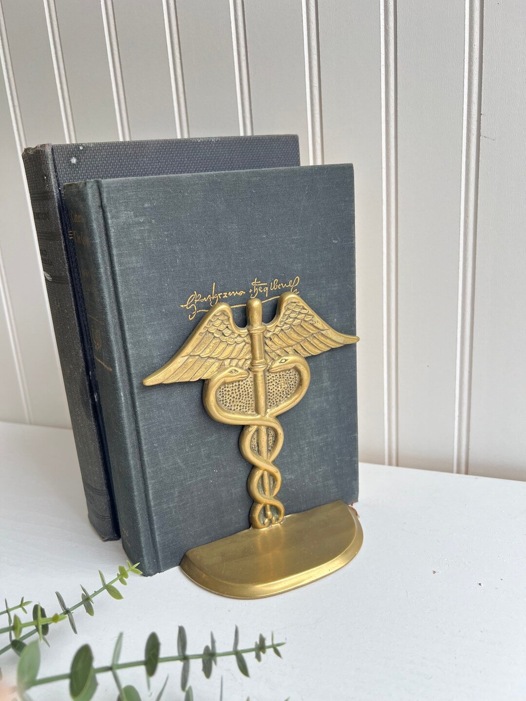Vintage Brass Caduceus Bookends | Medical Symbol Decor | Snake Design ...