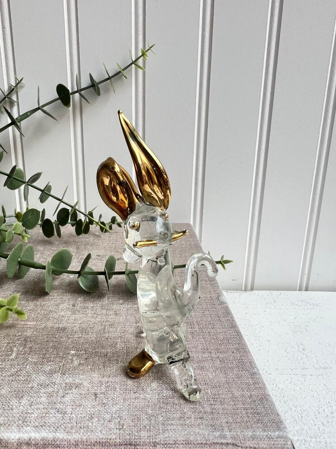 Hand-blown Clear Glass Bunny Figurine With Gold Accents | Miniature ...