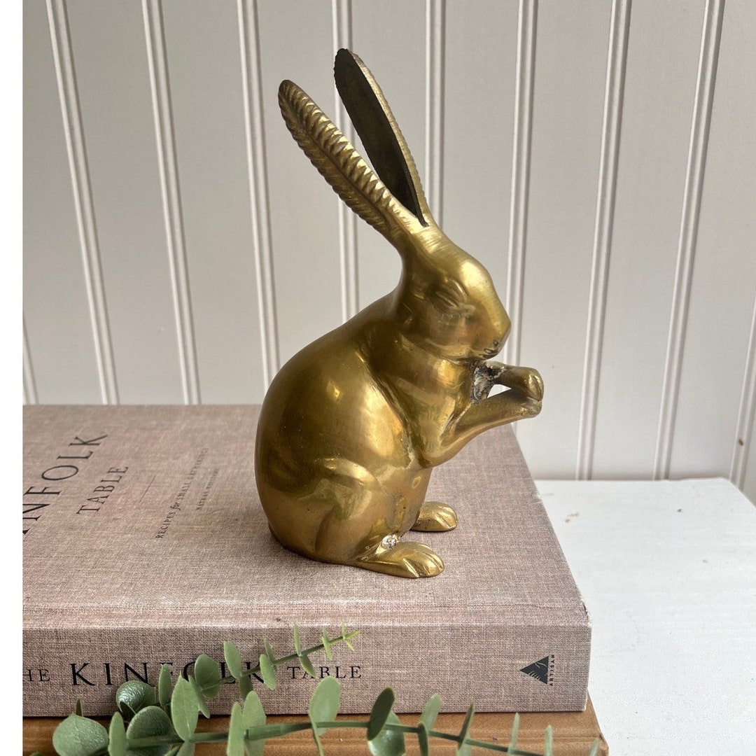 Vintage Rare Brass Bunny Rabbit Figurine | 7" Tall | Mid-century Modern ...