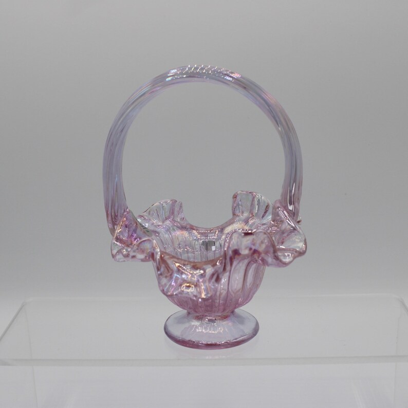 Vintage Fenton Pink Opalescent Ruffle Art Glass Basket 5 - Etsy