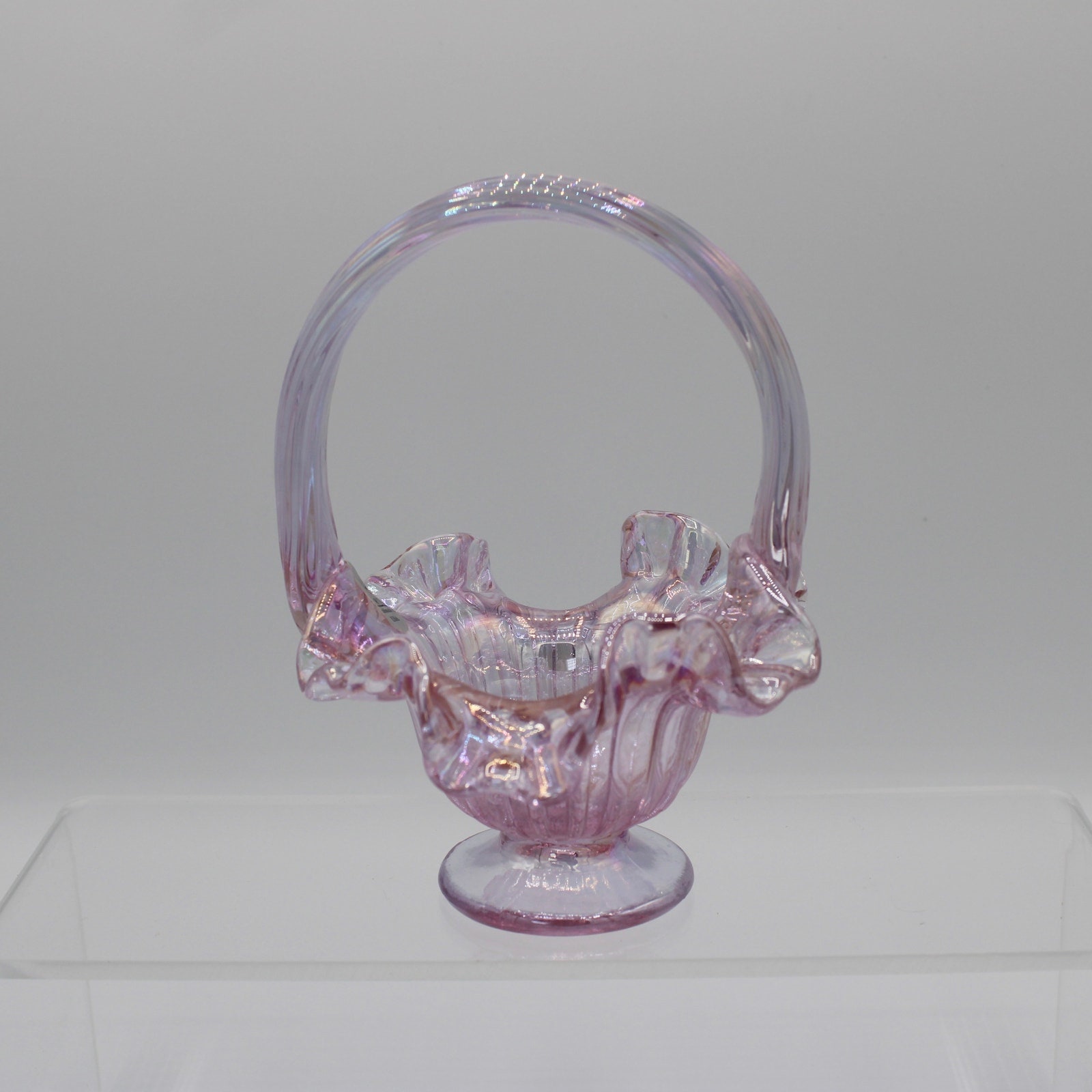 Vintage Fenton Pink Opalescent Ruffle Art Glass Basket 5 - Etsy