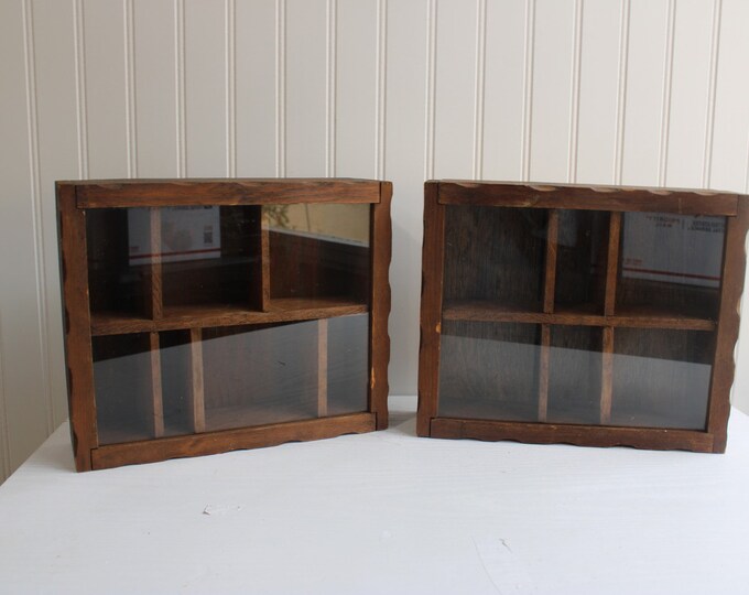 Set of 2 Vintage Wooden Glass Collector Display Boxes - Trinket Display ...