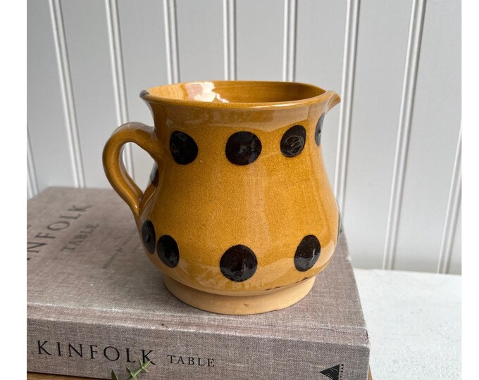 Vintage Colonial Williamsburg Pottery Creamer | Yellowware Polka Dot ...