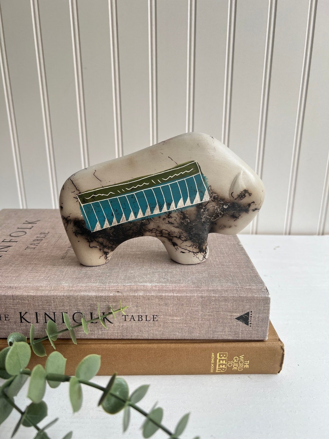 Navajo Horse Hair Pottery Buffalo Bison Hand Etched | Signed V Sam ...