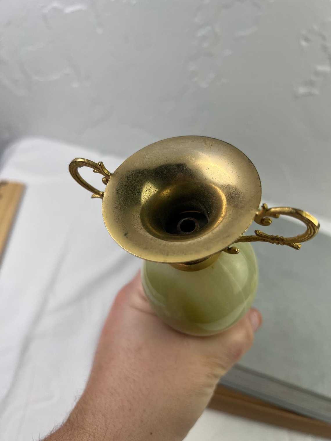 Vintage Green Onyx Vase Brass Small Vase Gold Handles - Etsy