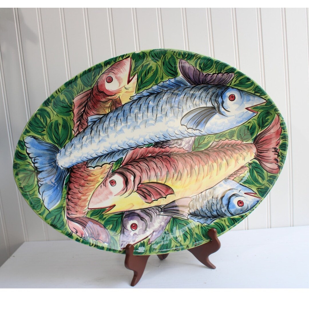 Vintage Italian Hand Painted Large Fish Serving Platter | Quirky Artsy ...