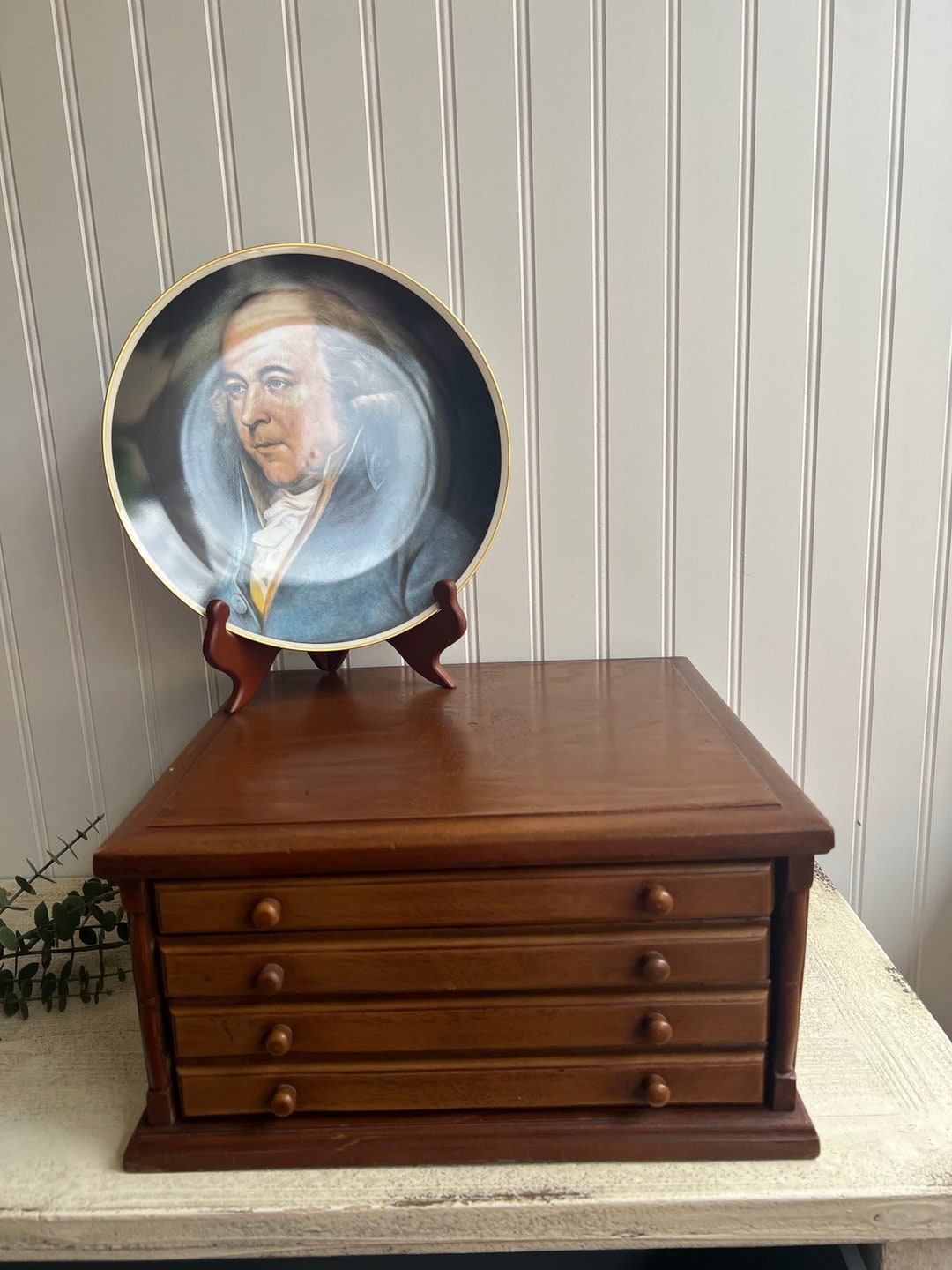 Vintage Wooden China Plate Collection Box | Includes John Adams Plate ...