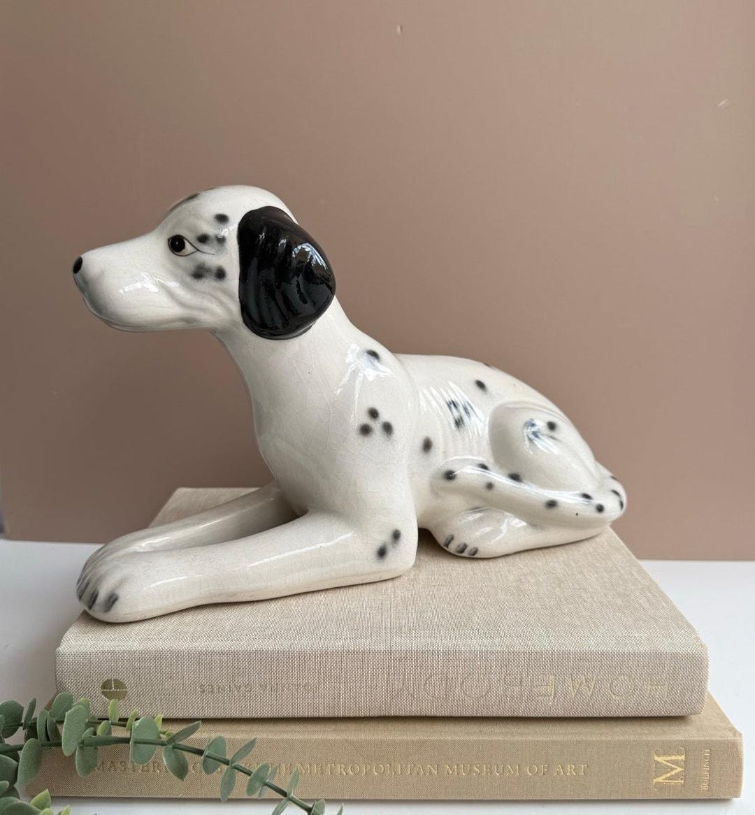Vintage Ceramic Dalmatian Figurine | Large Dog Sculpture | White Black ...