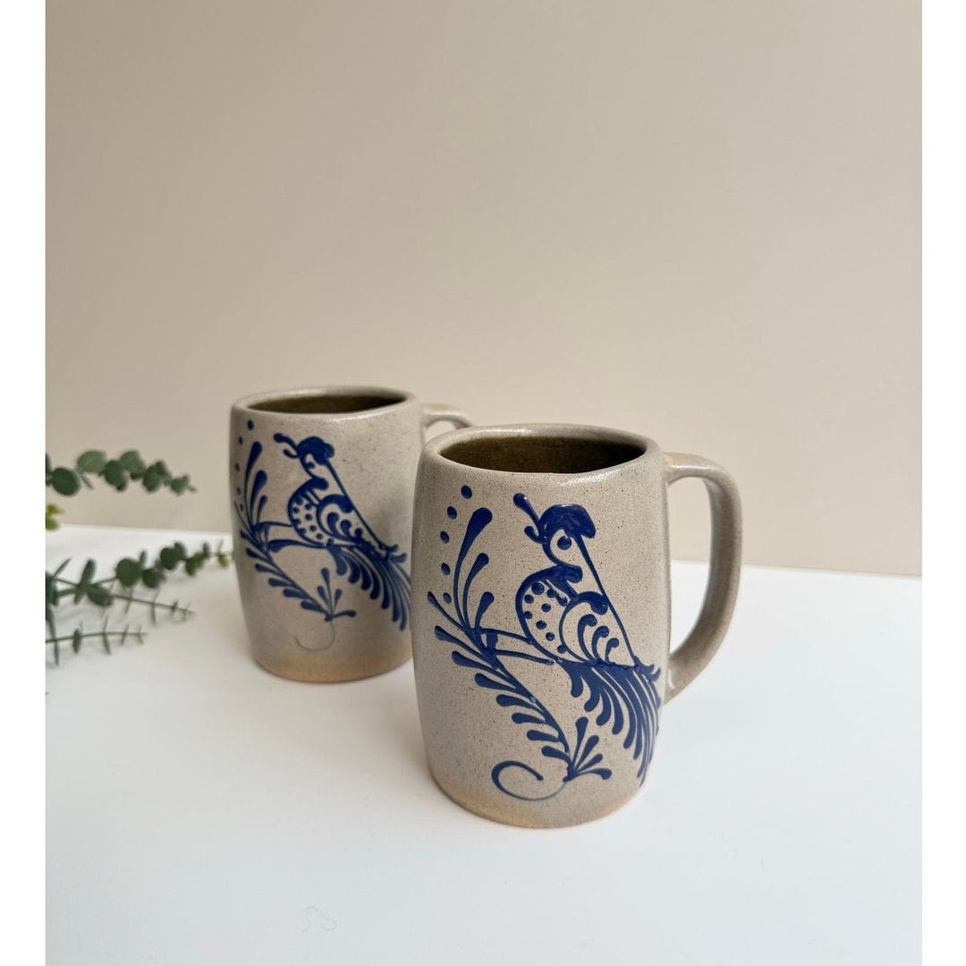 BBP Beaumont Brothers Blue Bird Folk Art Stoneware Mugs | Set of 2 ...