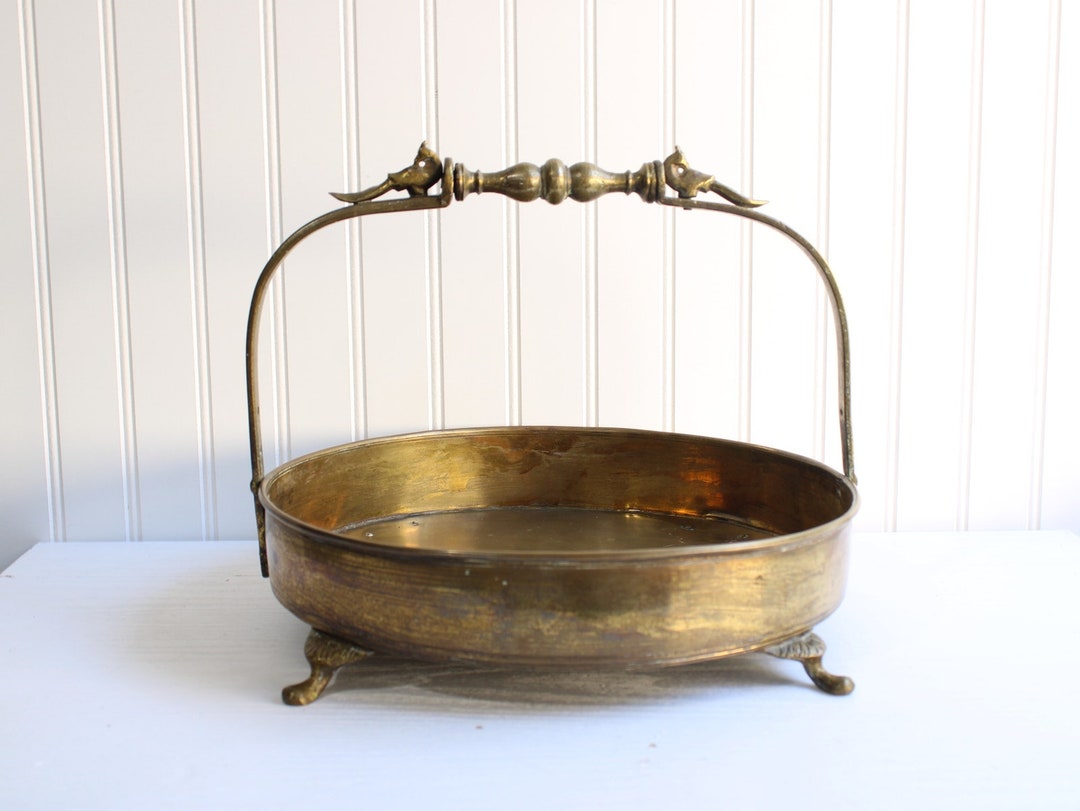 Vintage Brass Footed Tray With Bird Handles and Fancy Feet Ornate Brass ...