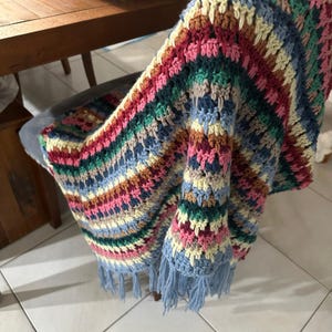 Vintage Handmade Crochet Throw Blanket With Fringe | Striped Pattern in ...