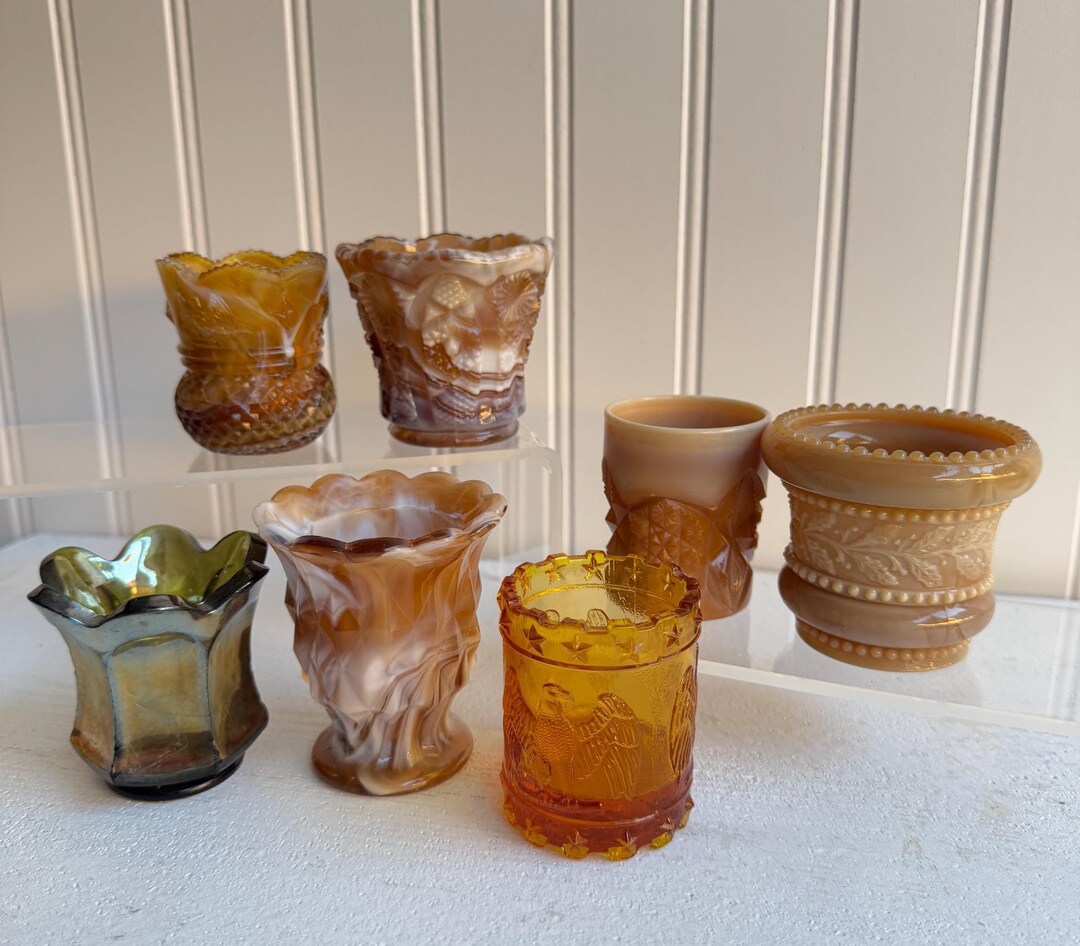Vintage Assorted Toothpick Holders | Caramel Slag Glass Amber | Pick ...