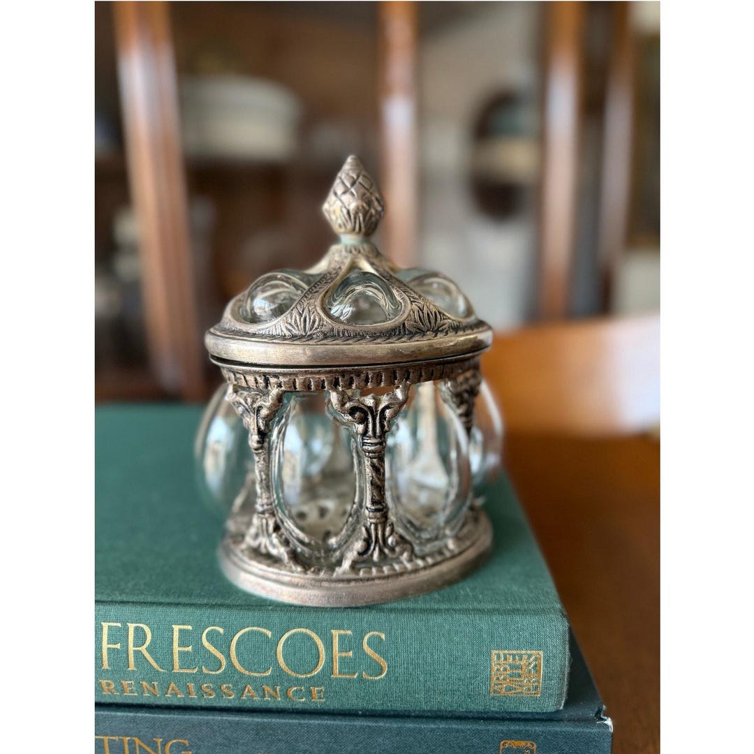 Vintage Silver Bubble Glass Apothecary Jar | Thumbprint Oval Design ...