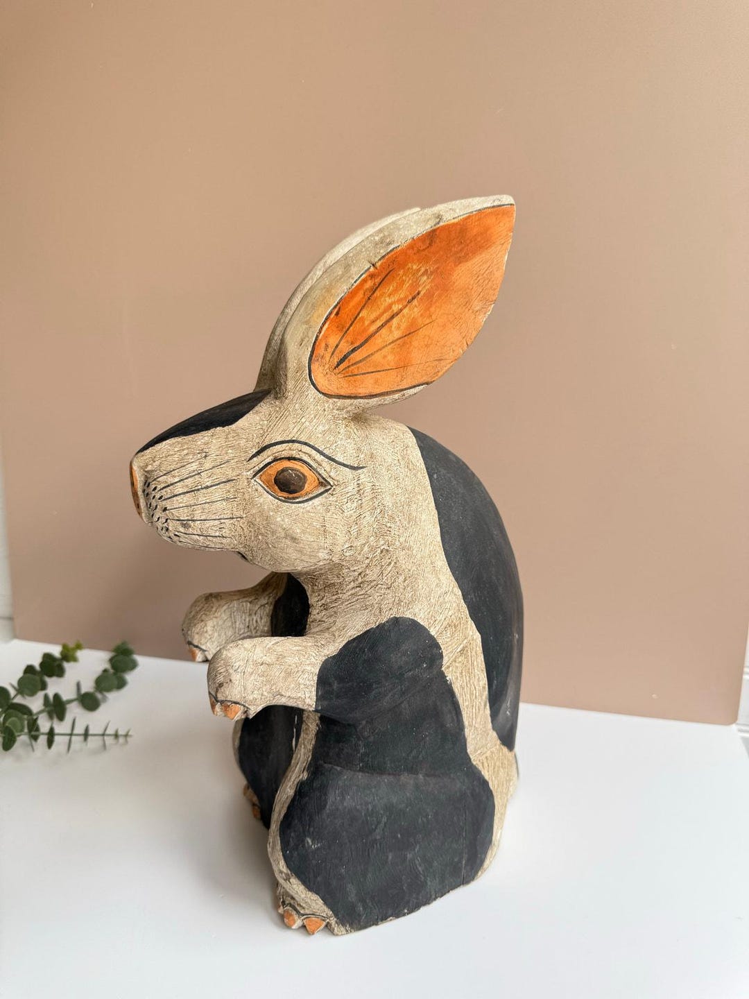 Vintage Wood Carved Rabbit Figurine | Large Folk Art Sculpture 13" Tall ...