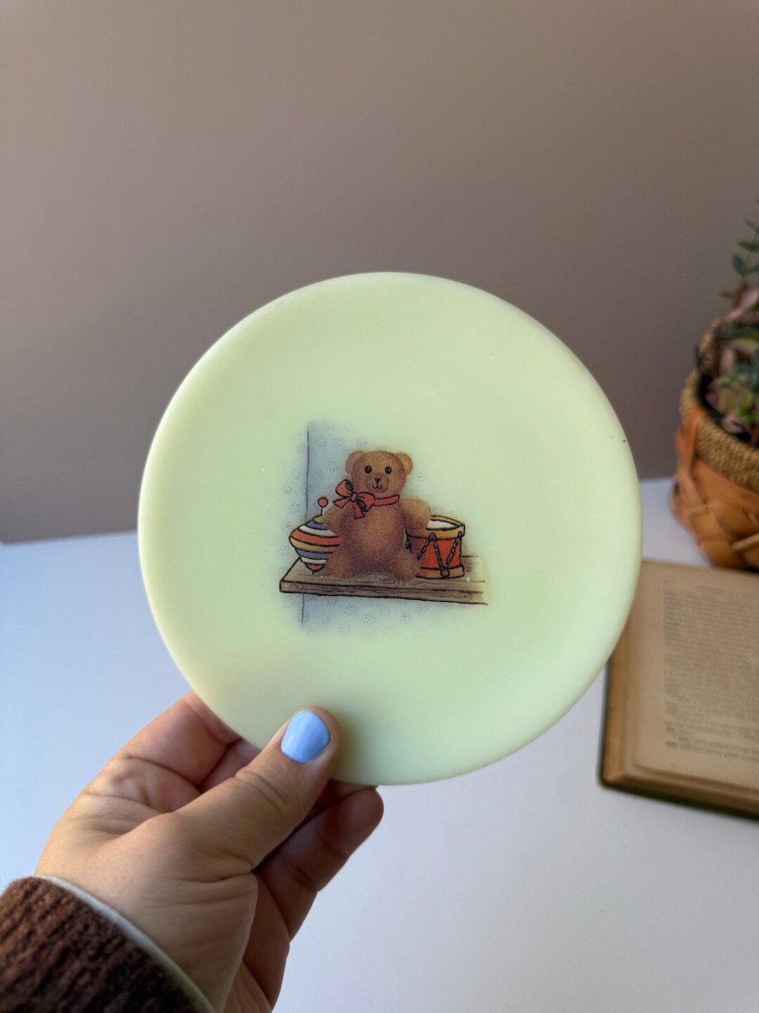 Vintage Fenton Teddy Bear Custard Uranium Glass Mini Plate | Hand ...