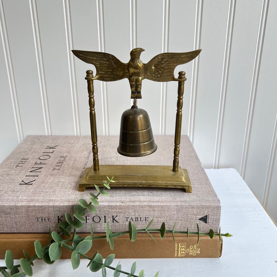 Vintage Brass Eagle Bell on Stand | Library Mantel Shelf Decor - Etsy