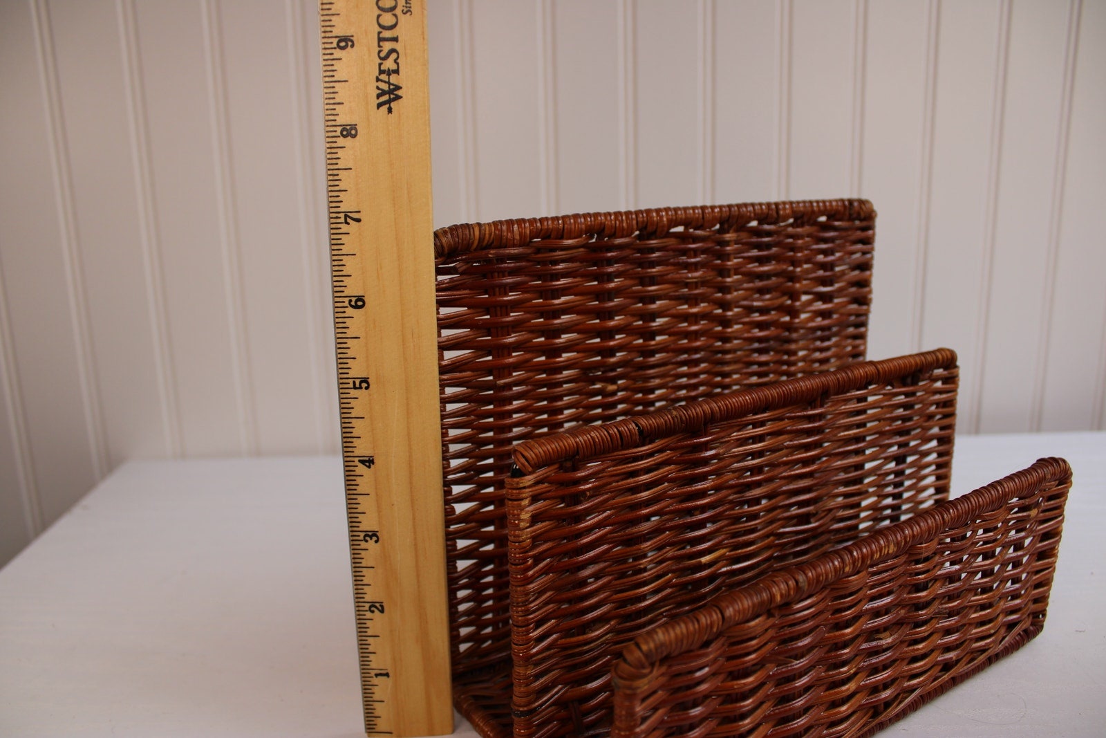 Vintage Mid Century 1960s Wicker Letter Holder Mail Organizer Basket ...