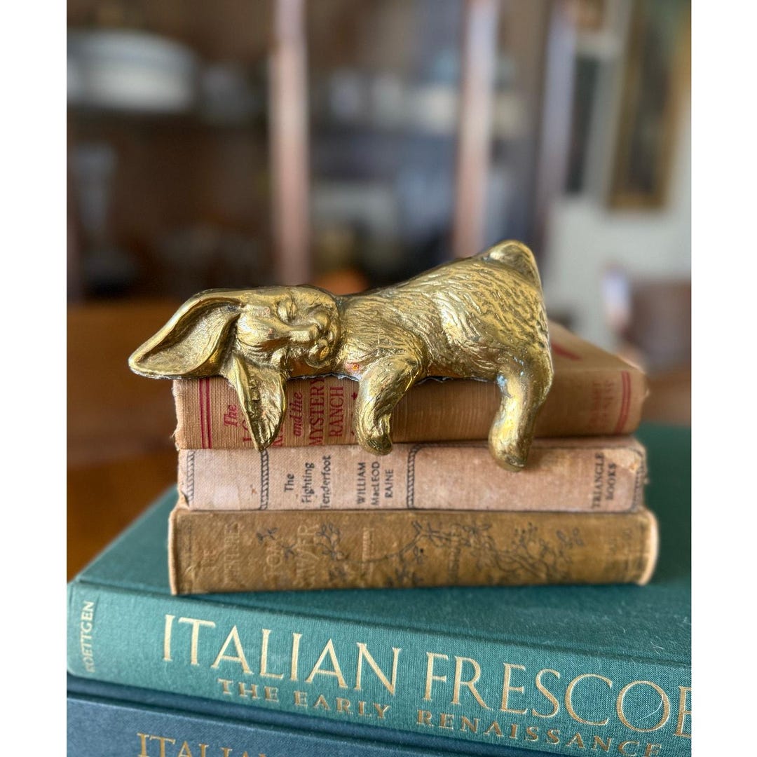 Vintage Brass Sleeping Bunny Book Shelf Sitter | Adorable Collectible ...