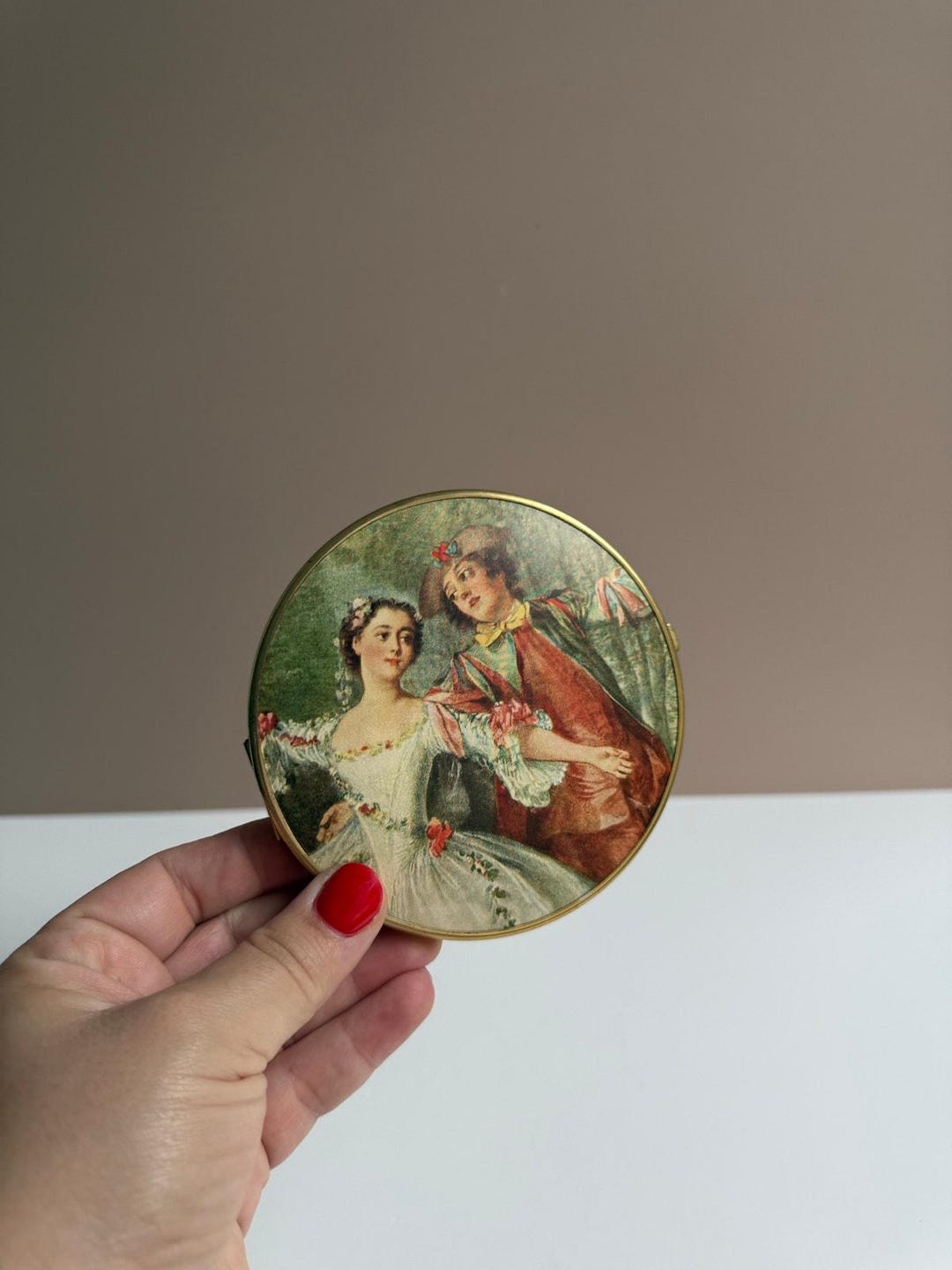 Vintage Double Mirror Compact Mirror | Courting Dancing Scene ...