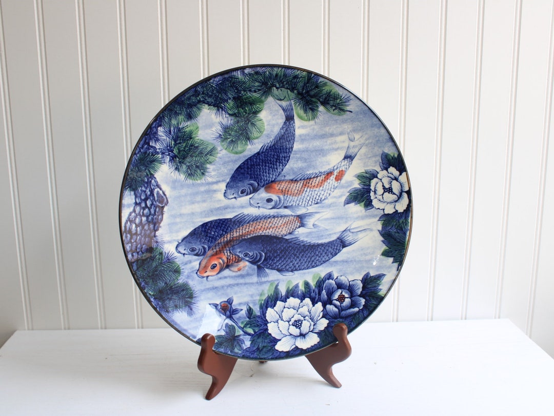 Japanese Ceramic Koi Fish Charger Serving Platter Art Plate Made in ...