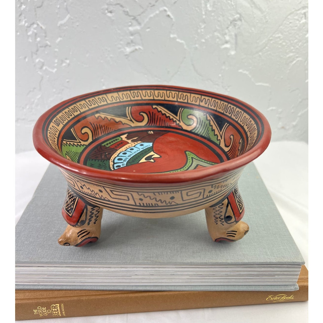 Vintage Latin American Ceremonial Tribal Bowl Footed Heads Tripod Bowl ...