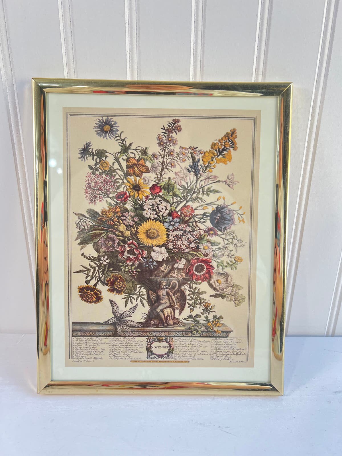Vintage Robert Furber Flower of the Month NOVEMBER Gold Framed Floral ...