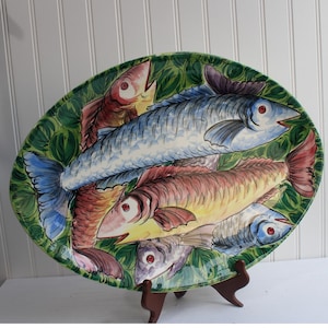 Vintage Italian Hand Painted Large Fish Serving Platter | Quirky Artsy ...